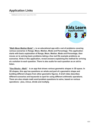 Kidz learn Applications | Teaching Resources