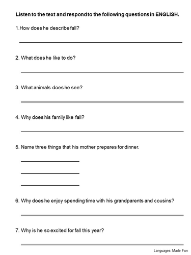 L'automne - French Listening Activities | Teaching Resources