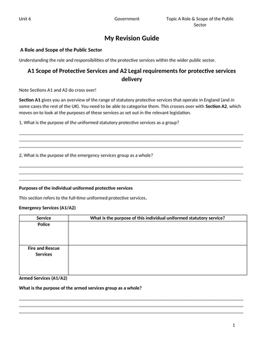 Unit 6 Government and the Protective Services Level 3 | Teaching Resources