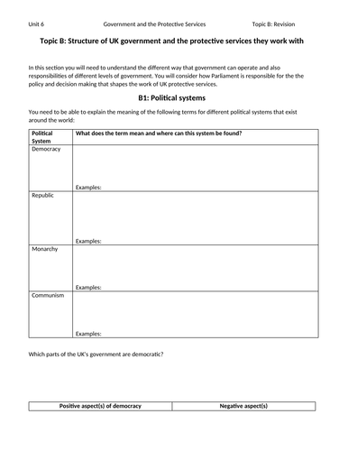 Unit 6 Government and the Protective Services Level 3 | Teaching Resources