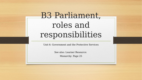 Unit 6 Government and the Protective Services Level 3 | Teaching Resources