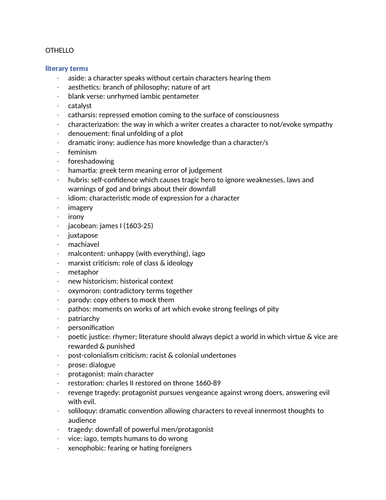 OTHELLO A LEVEL ENGLISH LITERATURE FULL REVISION PACK | Teaching Resources