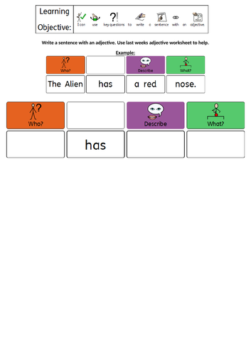 Adjectives -sentence writing using colourful semantics | Teaching Resources