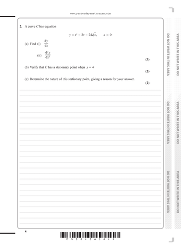 Differentiation | Edexcel A level Maths Exam Questions | Teaching Resources Differentiation | Edexcel A level Maths Exam Questions | Teaching Resources