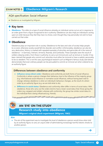 AQA A Level Psychology Exam Notes and Model Answers: Obedience (Milgram ...