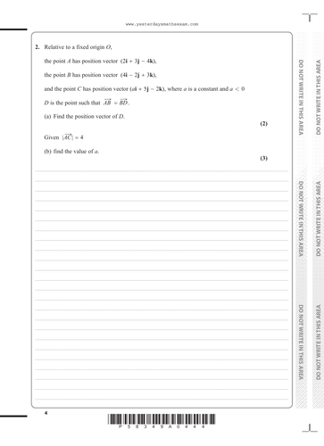 Vectors | Edexcel A level Maths Exam Questions | Teaching Resources Vectors | Edexcel A level Maths Exam Questions | Teaching Resources