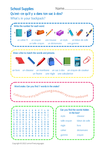 French School Stationery Supplies | Teaching Resources