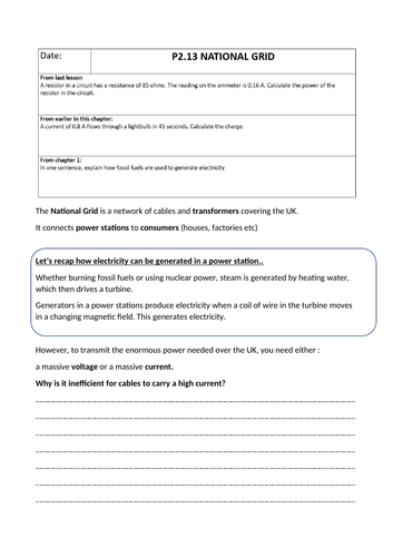 NATIONAL GRID - AQA GCSE Physics | Teaching Resources