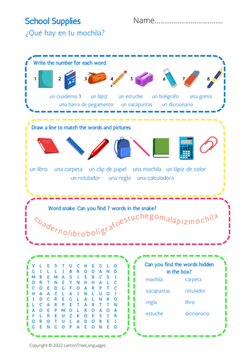 Spanish School Stationery Supplies | Teaching Resources