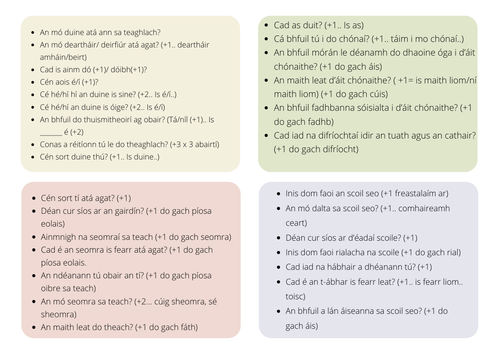 Irish Oral Topic Pairwork Cards | Teaching Resources