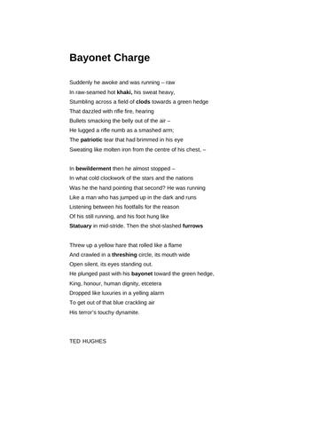 AQA Poetry Anthology: Conflict - Bayonet Charge by Ted Hughes ...
