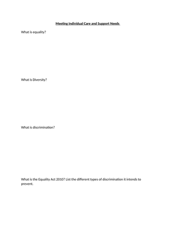 Health and Social Care Unit 5 (Meeting Individual Care & Support Needs ...