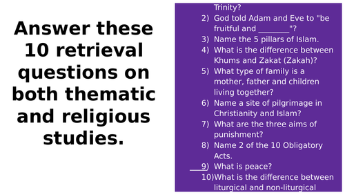 AQA GCSE RELIGIOUS EDUCATION STARTERS/RECAP | Teaching Resources