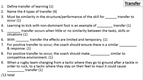 AQA A Level PE - Skill Acquisition Starters | Teaching Resources