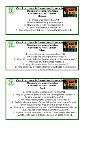 Harriet Tubman differentiated Comprehension | Teaching Resources