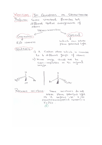 Optical isomers A level 2022 questions | Teaching Resources