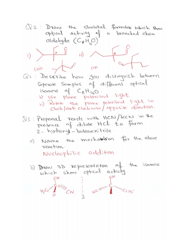 Optical isomers A level 2022 questions | Teaching Resources