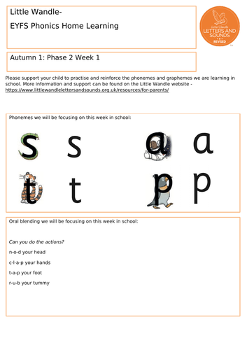 Little Wandle- Reception Homework- Autumn 1 | Teaching Resources
