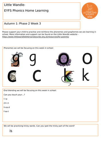 Little Wandle- Reception Homework- Autumn 1 | Teaching Resources