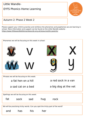 Little Wandle- Reception Homework- Autumn 2 | Teaching Resources