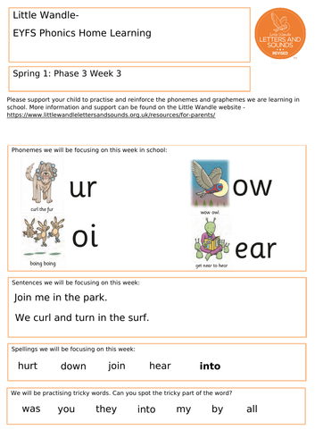 Little Wandle- Reception Homework- Spring 1 | Teaching Resources