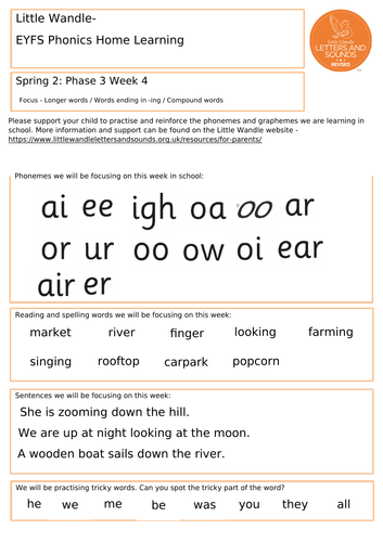 Little Wandle- Reception Homework- Spring 2 | Teaching Resources