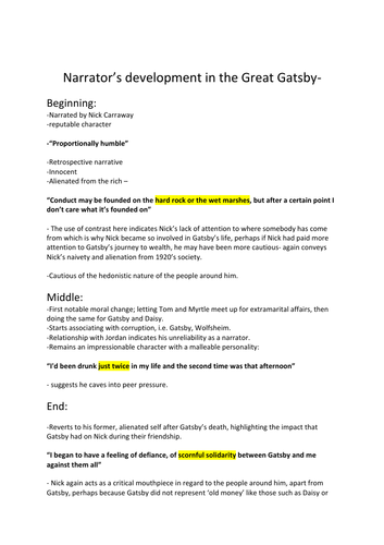 Narrator's Development in The Great Gatsby | Teaching Resources