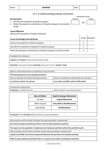 KS3 Chemistry AQA C1 1 3 Understanding Liquids and Gases Lesson Bundle ...