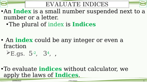 Indices 2 - Evaluation of Indices | Teaching Resources