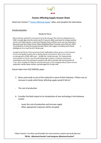 Factors Affecting Supply - A Level Business/ A Level Economics B ...