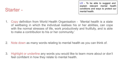 Mental Health Lesson PSHE | Teaching Resources