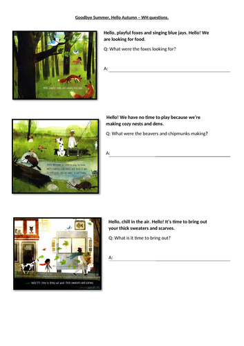 Seasons theme- Goodbye summer, Hello Autumn story resource pack ...