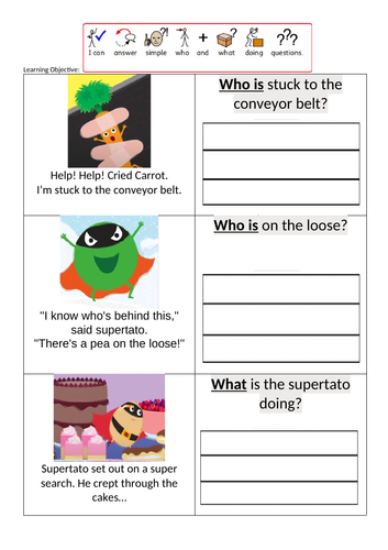 Supertato WH questions worksheet | Teaching Resources