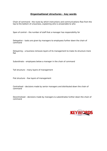 Organisational Structures (GCSE OCR Business 3.2) | Teaching Resources