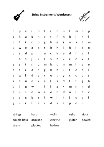 String Instruments Wordsearch | Teaching Resources