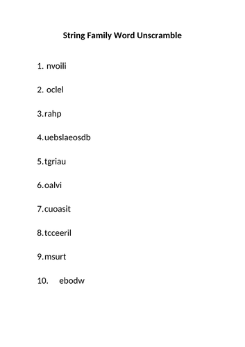 String Instruments Word Unscramble Activity | Teaching Resources