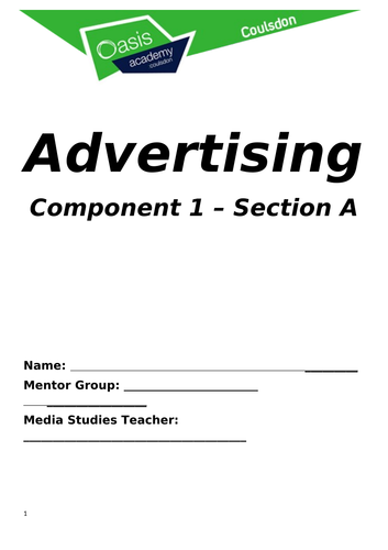 Eduqas GCSE Media Studies Advertising | Teaching Resources