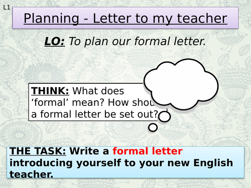 Letter to my teacher (Year 7 intro lesson/Getting to know you ...