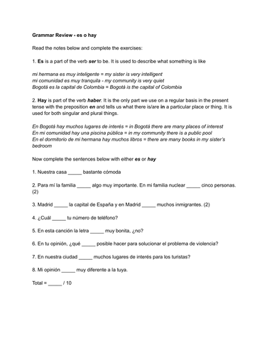 Es vs hay in Spanish | Teaching Resources