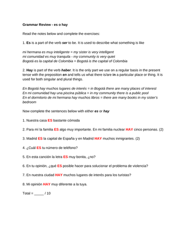 Es vs hay in Spanish | Teaching Resources