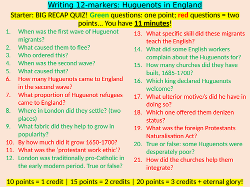 Huguenot migrants in England: Writing 12 mark questions | Teaching ...