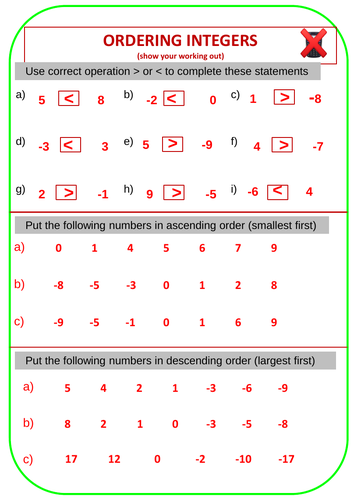 Whole lesson: Introducing Integers: PPT, worksheet and answer sheet ...
