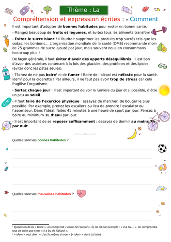 [French text + Writing] Santé – Comment rester en forme ? – Bonnes et ...
