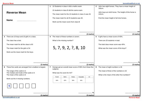 GCSE 9-1 Exam Question Practice (Reverse Mean / Backwards Mean ...
