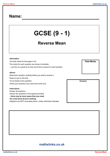 GCSE 9-1 Exam Question Practice (Reverse Mean / Backwards Mean ...