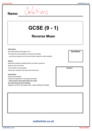 GCSE 9-1 Exam Question Practice (Reverse Mean / Backwards Mean ...