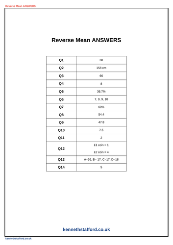 GCSE 9-1 Exam Question Practice (Reverse Mean / Backwards Mean ...