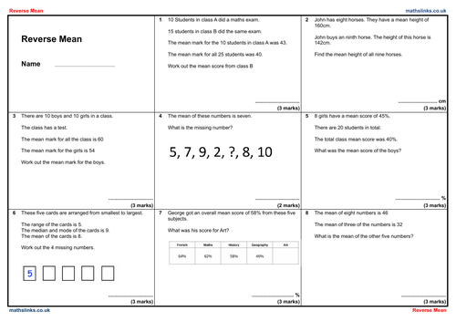 GCSE 9-1 Exam Question Practice (Reverse Mean / Backwards Mean ...