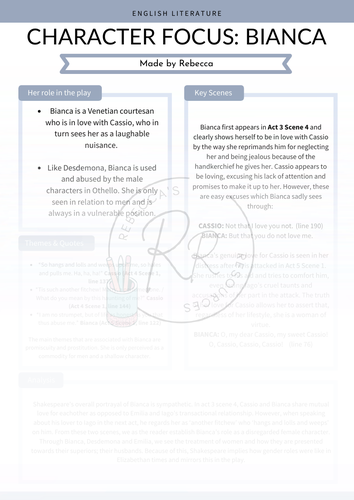 A-LEVEL ENGLISH LIT | Paper 1: Love through the ages | Othello - Bianca ...