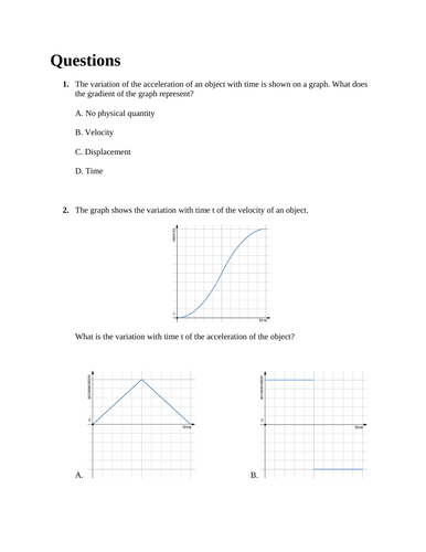 Topic 2.1 Motion 10 MCQ for IB DP Physics Paper 1 | Teaching Resources